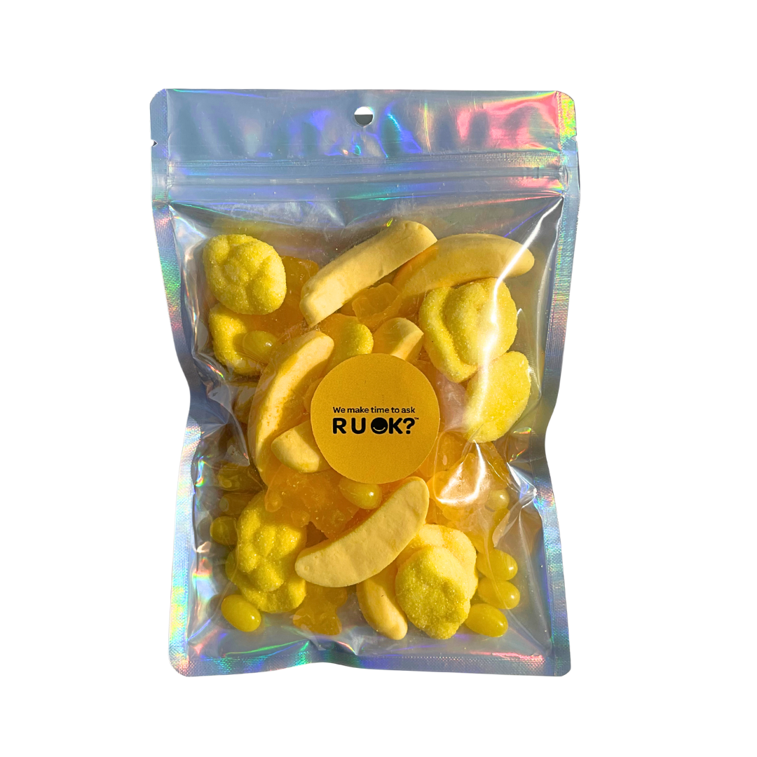 R U OK? Day Mixed Yellow Lolly Bag 200gg - Sweet As Lolly Shop